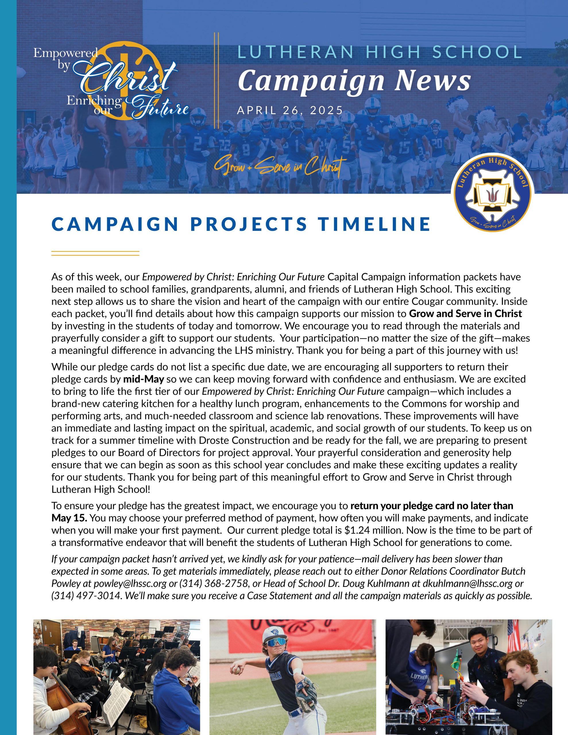 Campaign Projects Timeline - Lutheran High School of St. Charles County